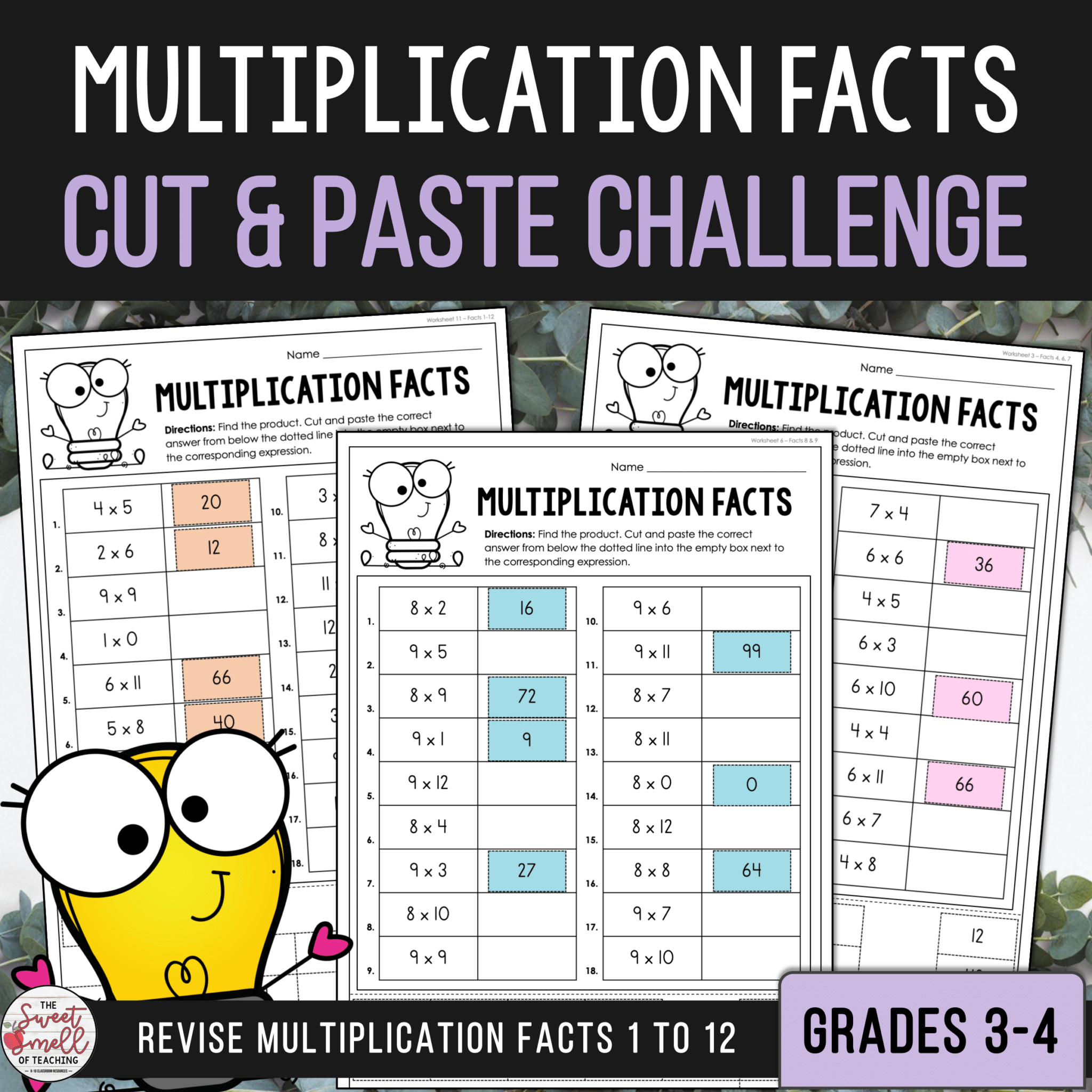 Multiplication Facts Practice Facts 1 to 12 Differentiated Cut & Paste ...