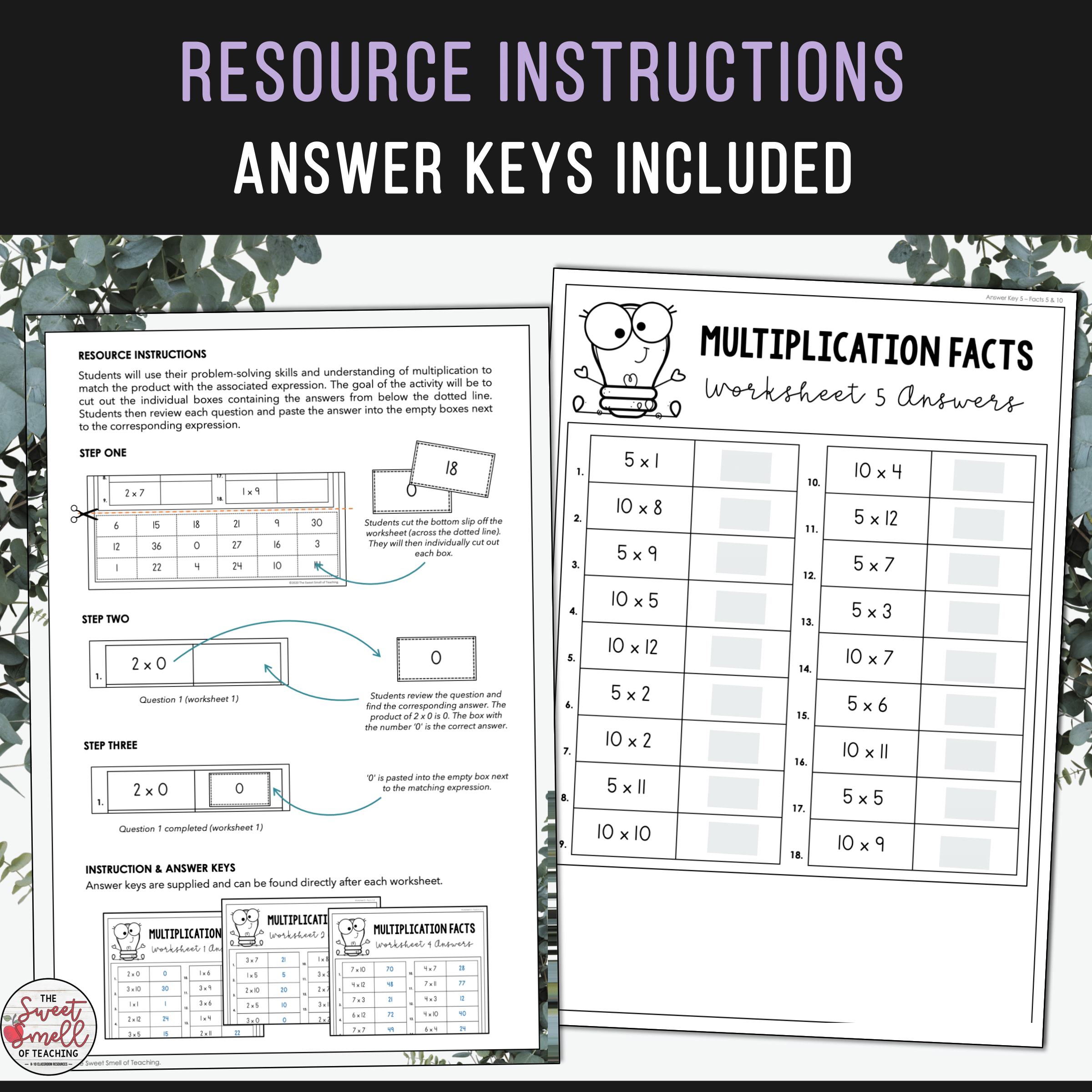 Multiplication Facts Practice Facts 1 to 12 Differentiated Cut & Paste ...