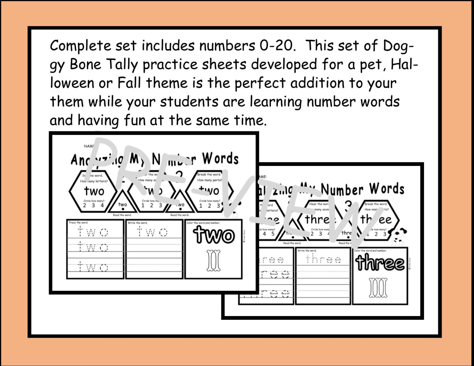 Analyzing My Number Words - Doggy Bone Tally Practice | Made By Teachers