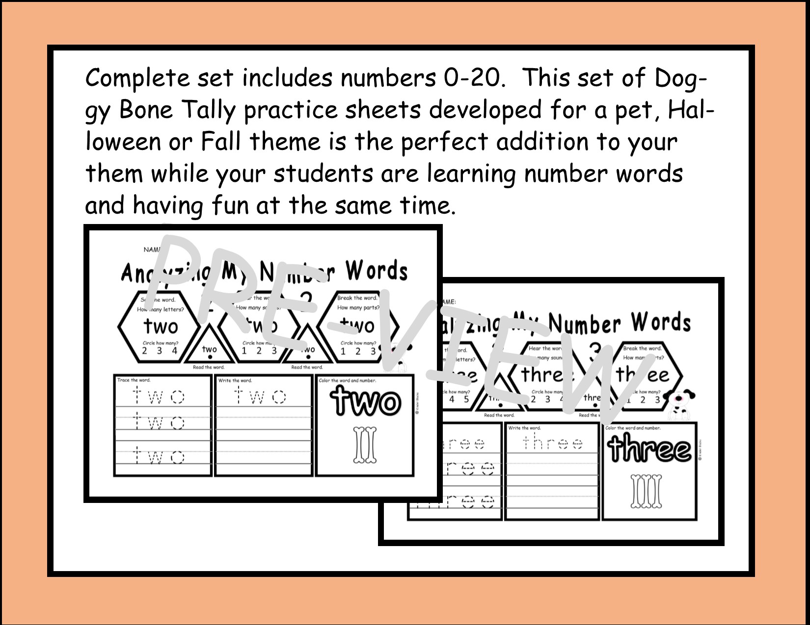 Analyzing My Number Words - Doggy Bone Tally Practice | Made By Teachers