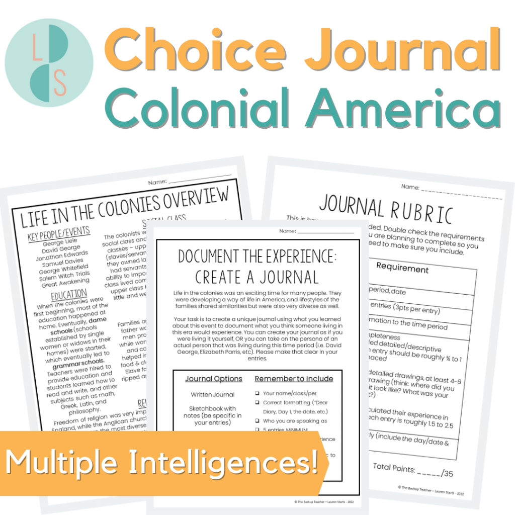 Journal Assignments (Life in Colonial America) | Made By Teachers