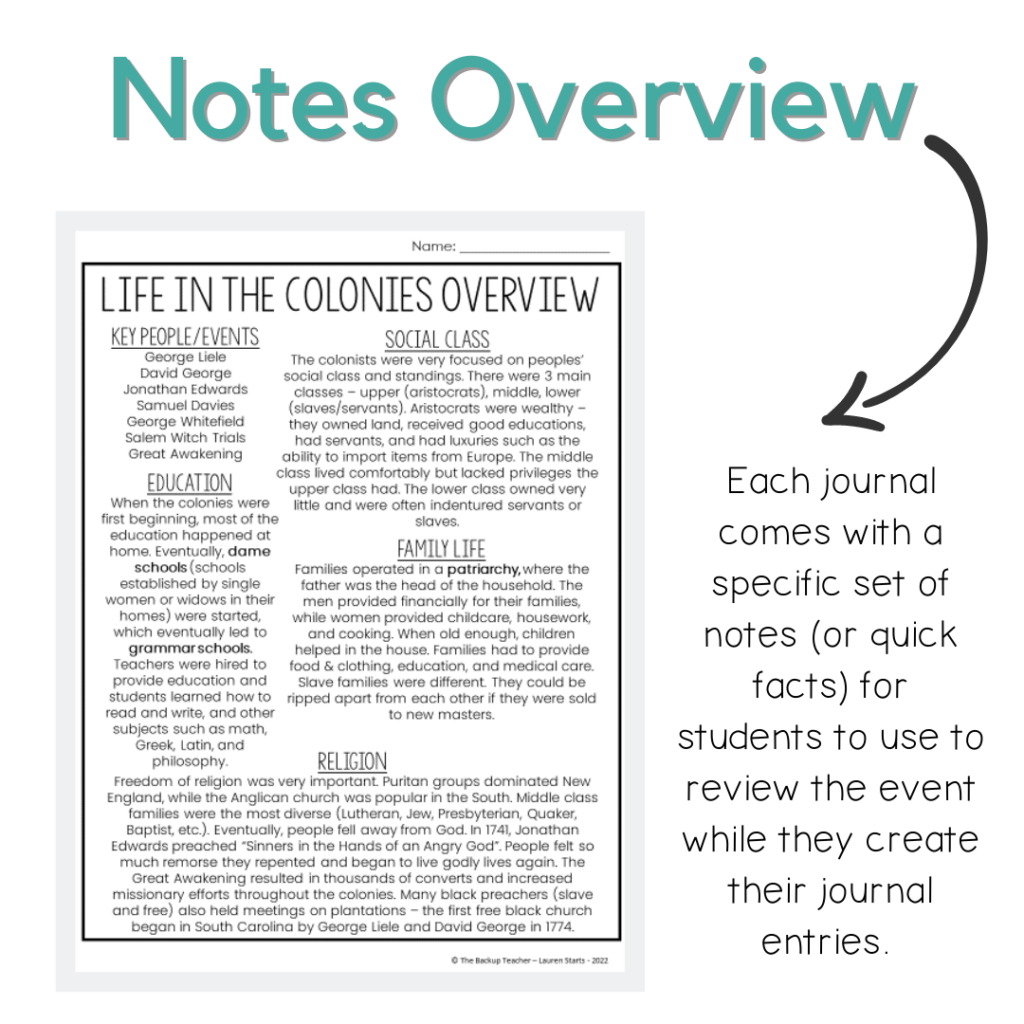 Journal Assignments (Life in Colonial America) | Made By Teachers
