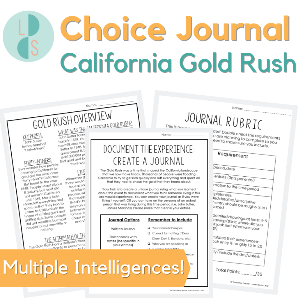 Journal Assignments (California Gold Rush) | Made By Teachers