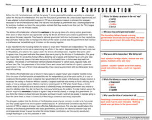 Articles of Confederation and Constitution Reading Activity and ...