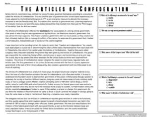 Articles of Confederation and Constitution Reading Activity and ...