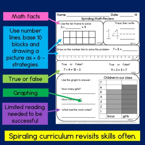 Math Spiral Review Daily Worksheets Morning Work Homework Month 1 ...