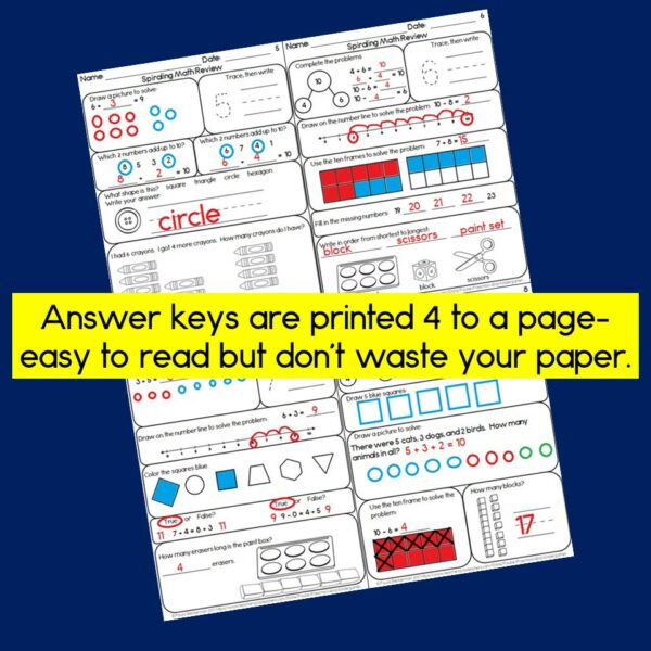 Math Spiral Review Daily Worksheets Morning Work Homework Month 1 ...