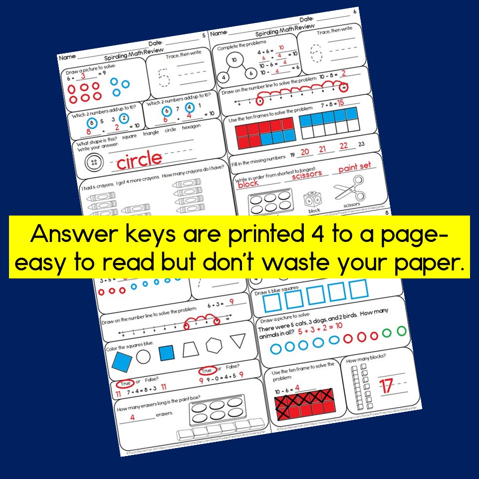 Math Spiral Review Daily Worksheets Morning Work Homework Month 1 ...
