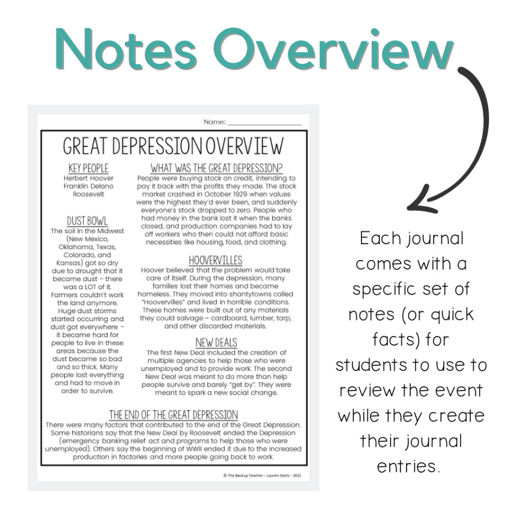 Journal Assignments (Great Depression) | Made By Teachers