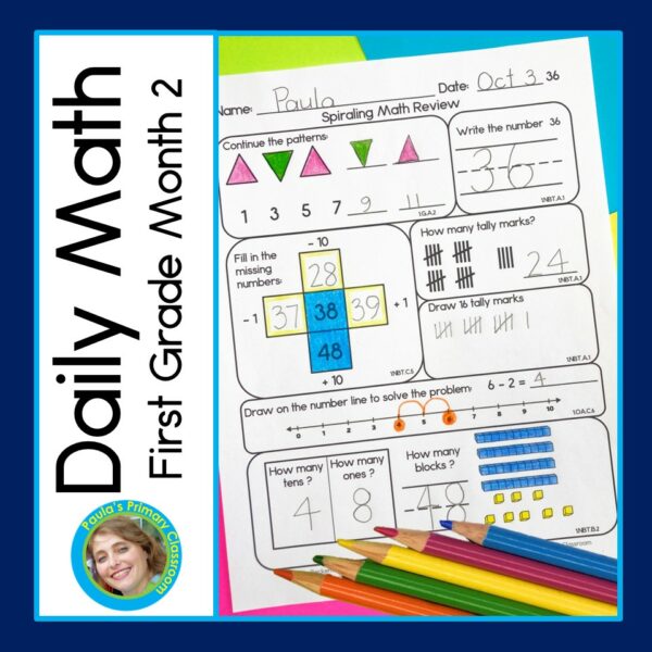 Math Spiral Review Daily Worksheets Morning Work Homework Month 2 Fall ...