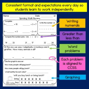 Math Spiral Review Daily Worksheets Morning Work Homework Month 2 Fall ...
