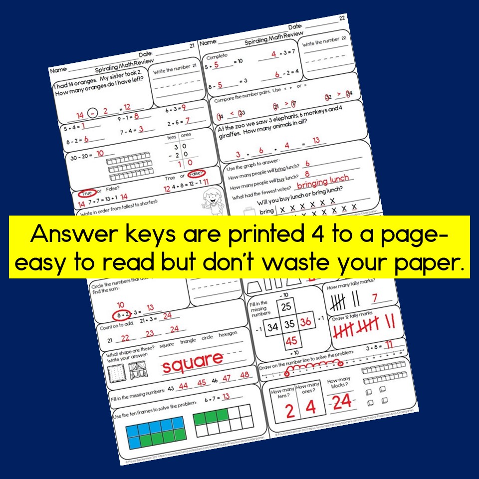 Math Spiral Review Daily Worksheets Morning Work Homework Month 2 Fall ...