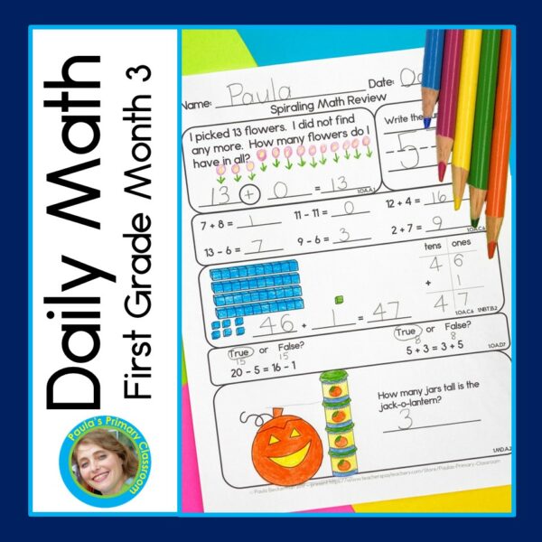 Math Spiral Review Daily Worksheets Morning Work Homework Month 3 Fall ...