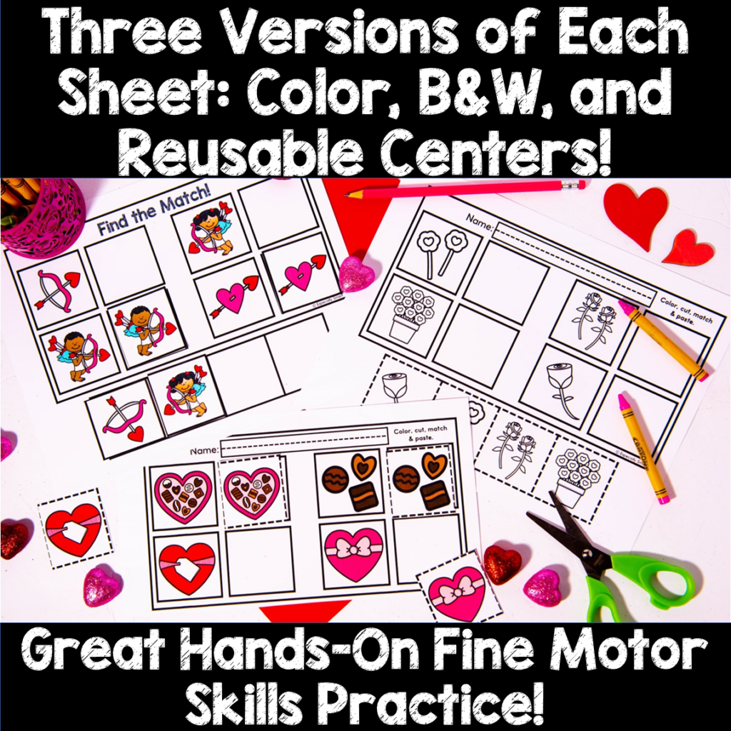 Valentine's Day Matching Cut and paste Worksheets and Centers | Made By ...