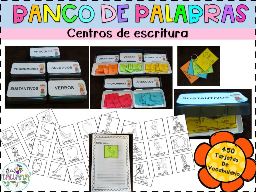 Spanish Vocabulary Words | Banco de Palabras para Centros de Escritura ...