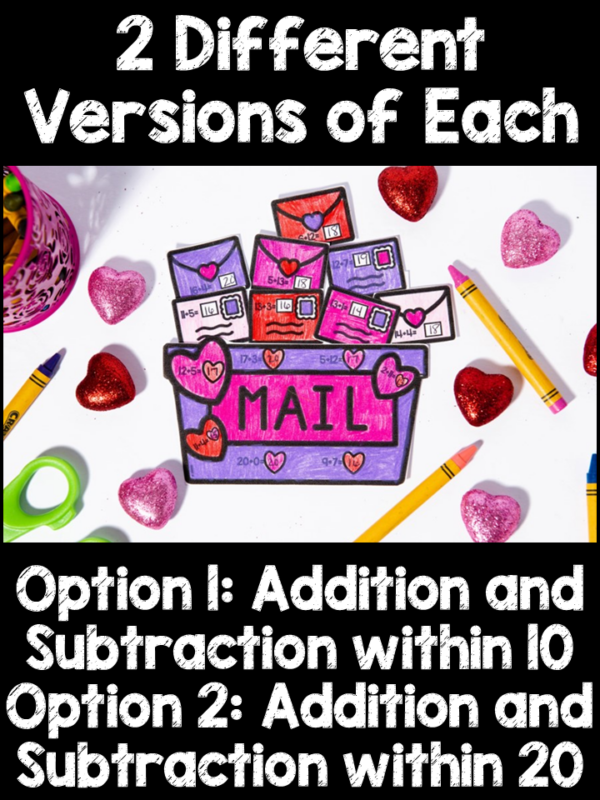 Valentine's Day Math Craft Set Differentiated Addition and Subtraction ...