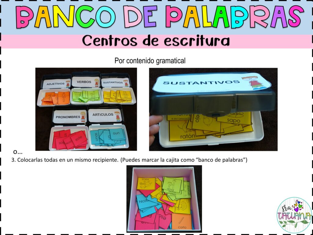 Spanish Vocabulary Words | Banco de Palabras para Centros de Escritura ...
