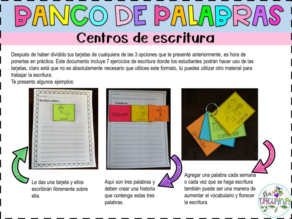 Spanish Vocabulary Words | Banco de Palabras para Centros de Escritura ...