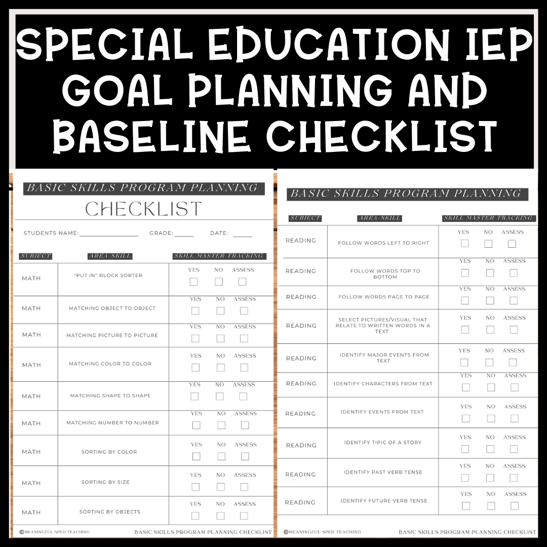 Special Education Basic Skills IEP Goal Baseline Checklist | Made By ...