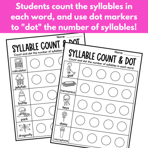 Syllables - Count & Dot - Dot Marker Worksheets Phonological Awareness ...