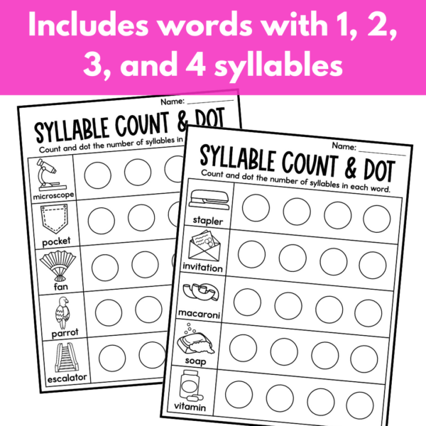 Syllables - Count & Dot - Dot Marker Worksheets Phonological Awareness ...