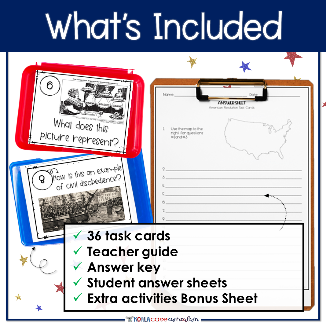 American Revolution Task Card Activity | Made By Teachers