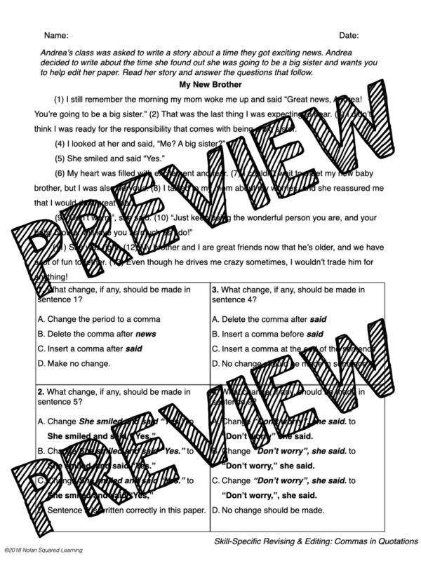 Commas in Quotations: Skill-Specific Revising and Editing Passage ...
