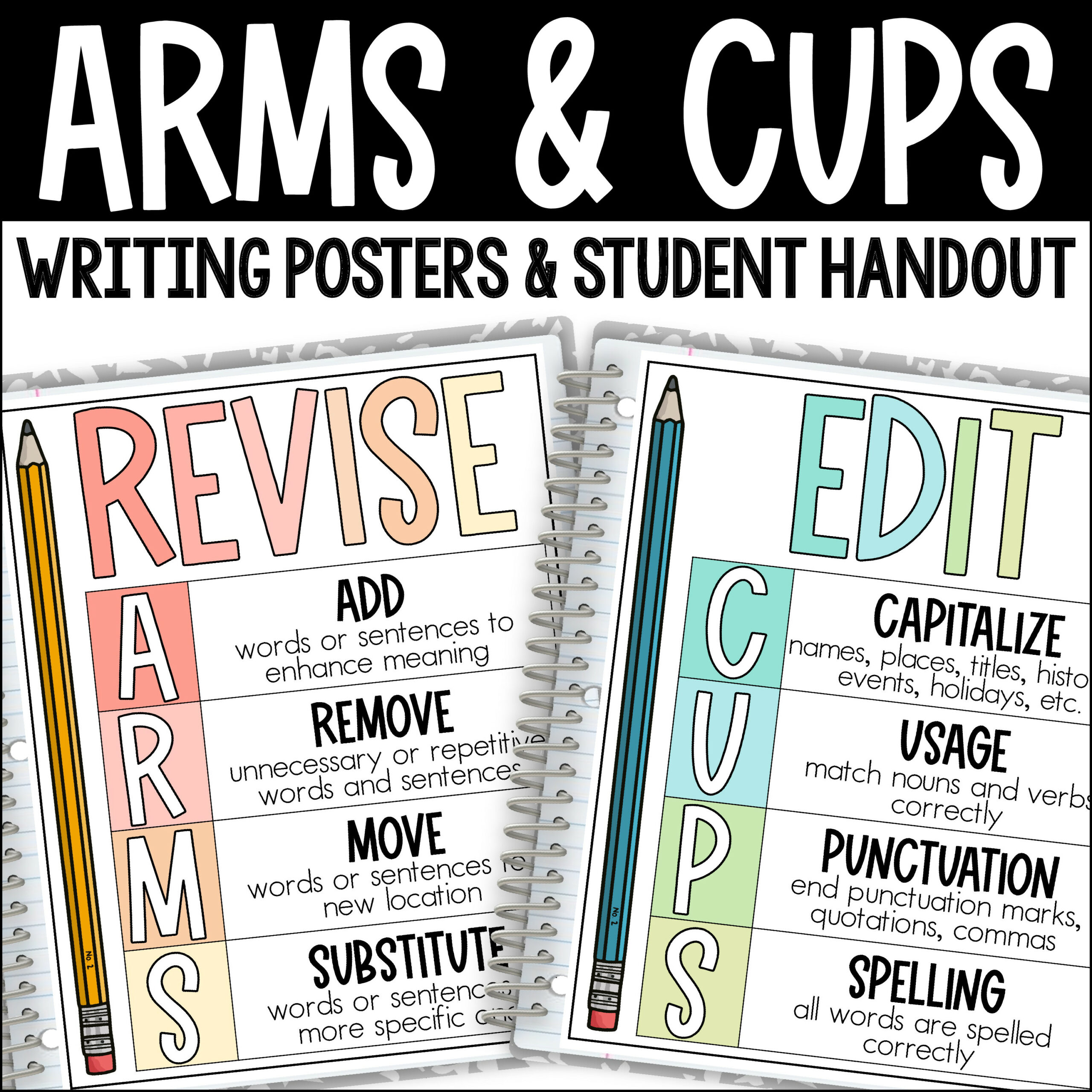 Revising And Editing Writing Posters Pastel ARMS And CUPS Made By Revising And Editing Writing Posters Pastel ARMS And CUPS Made By