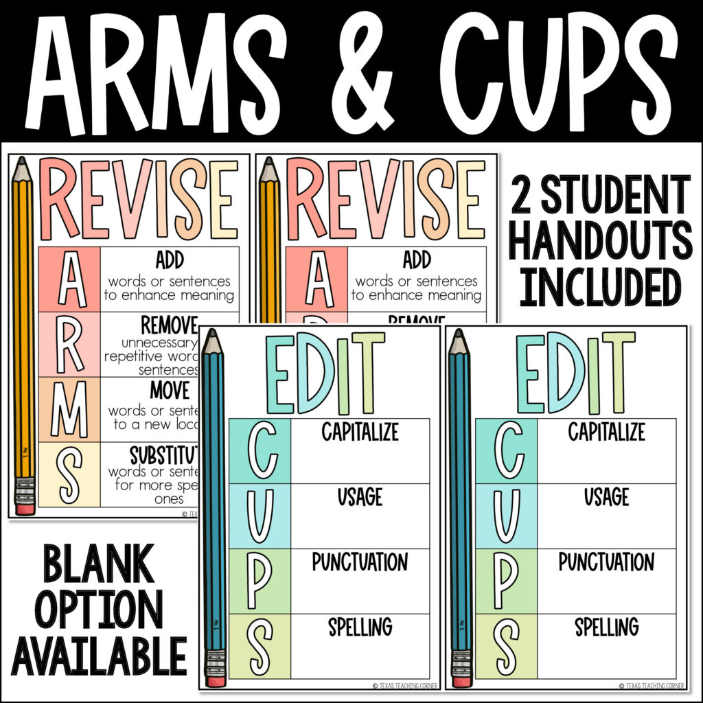 Revising and Editing Writing Posters - Pastel ARMS and CUPS | Made By ...
