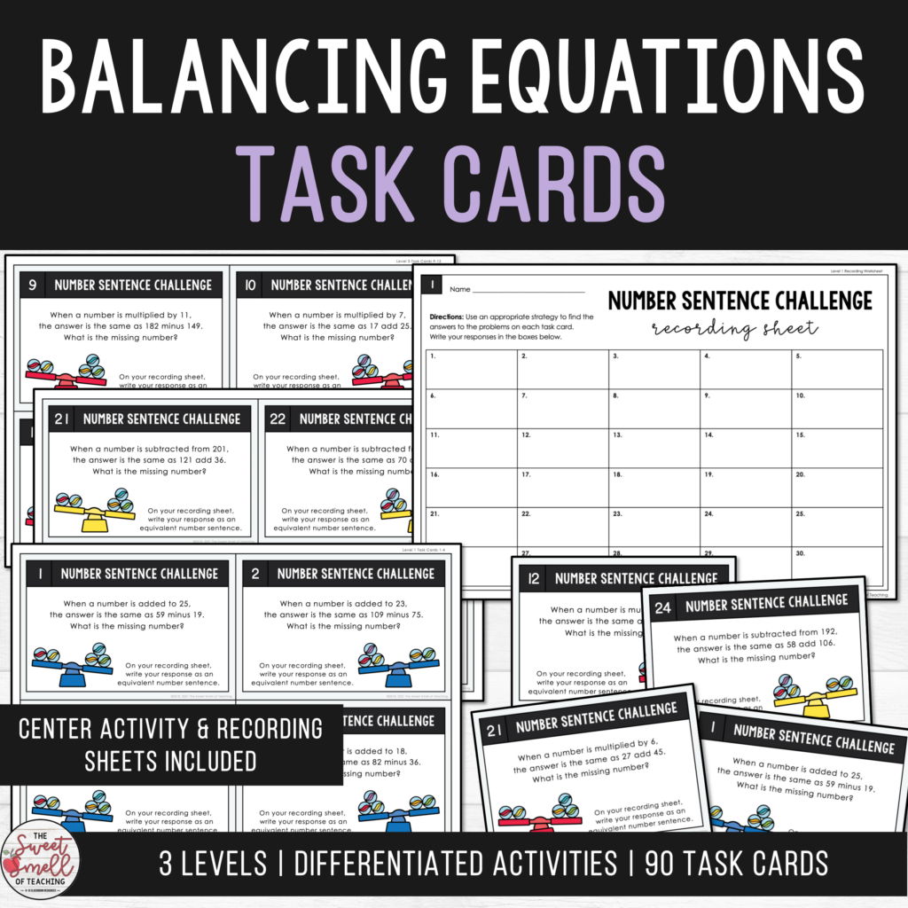 Balance the Equation Task Cards Writing Equivalent Number Sentences ...