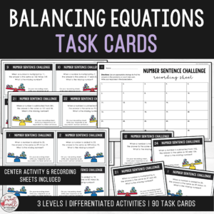 Balance the Equation Task Cards Writing Equivalent Number Sentences ...