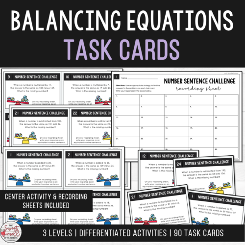 Balance the Equation Task Cards Writing Equivalent Number Sentences ...
