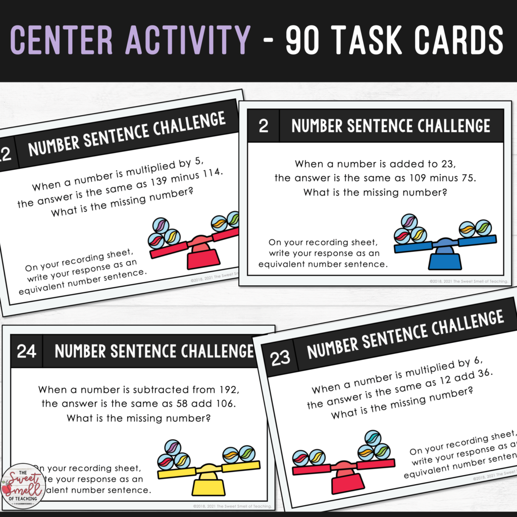 Balance the Equation Task Cards Writing Equivalent Number Sentences ...