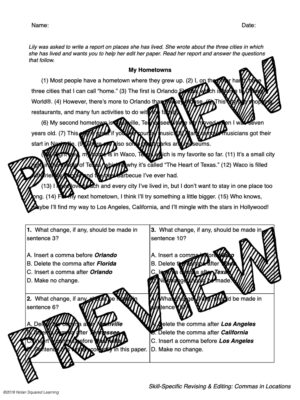 Commas in Locations: Skill-Specific Revising and Editing Passage | Made ...