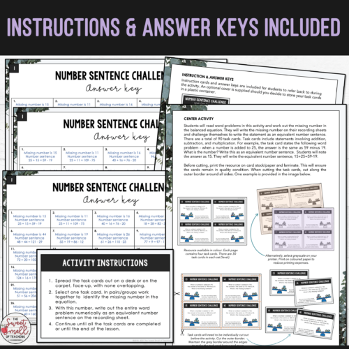 Balance the Equation Task Cards Writing Equivalent Number Sentences ...