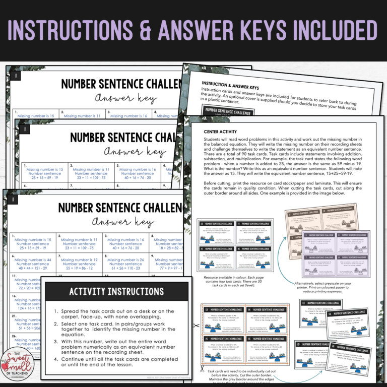 Balance the Equation Task Cards Writing Equivalent Number Sentences ...