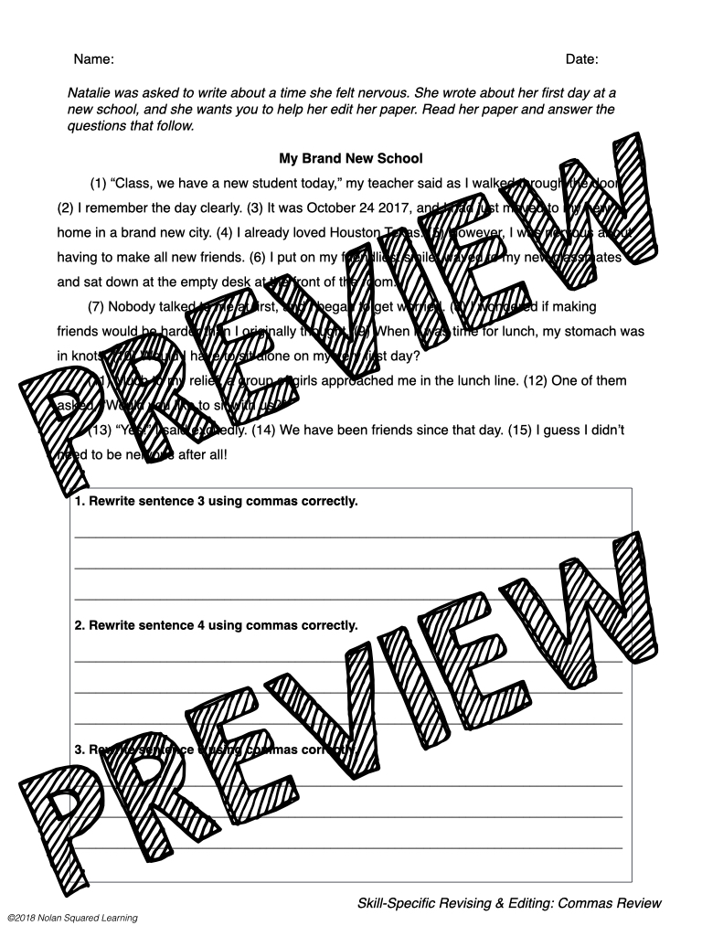 Commas Review: Skill-Specific Revising and Editing Passage | Made By ...