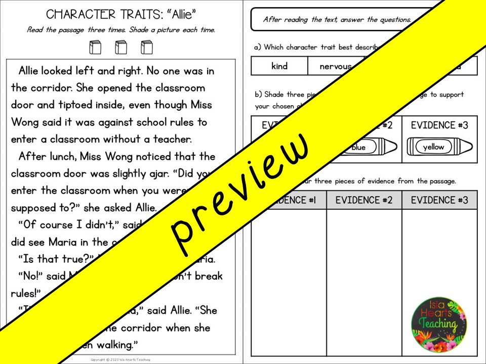 Character Traits Reading Comprehension Passages and Questions ...