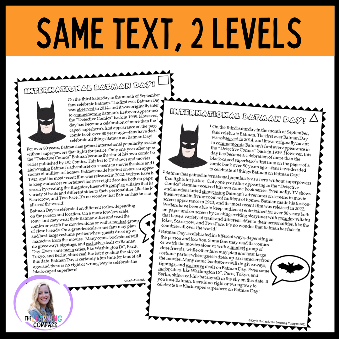 Differentiated Reading Passages Comprehension And Context Clues