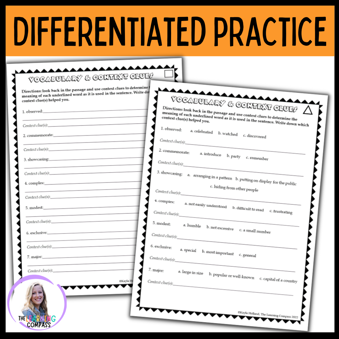 Differentiated Reading Passages | Comprehension and Context Clues ...