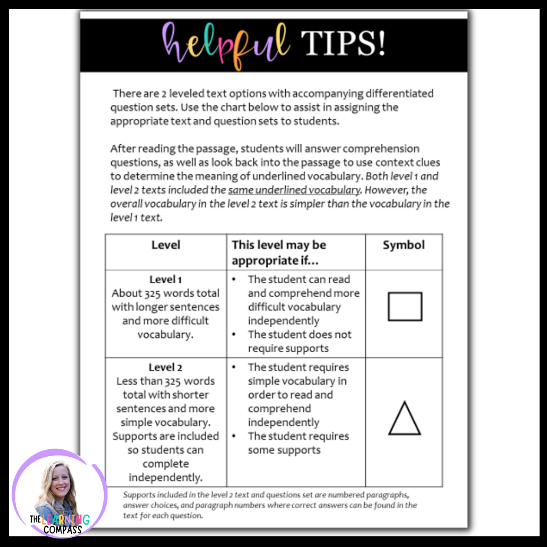 Differentiated Reading Passages | Comprehension and Context Clues ...
