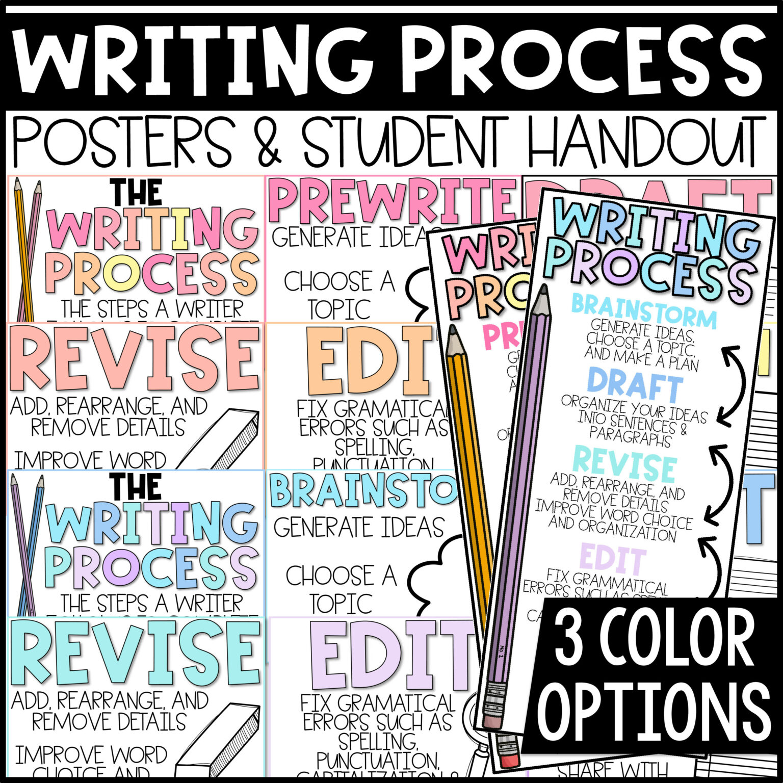 Revising and Editing Writing Posters - Pastel ARMS and CUPS - Made By ...