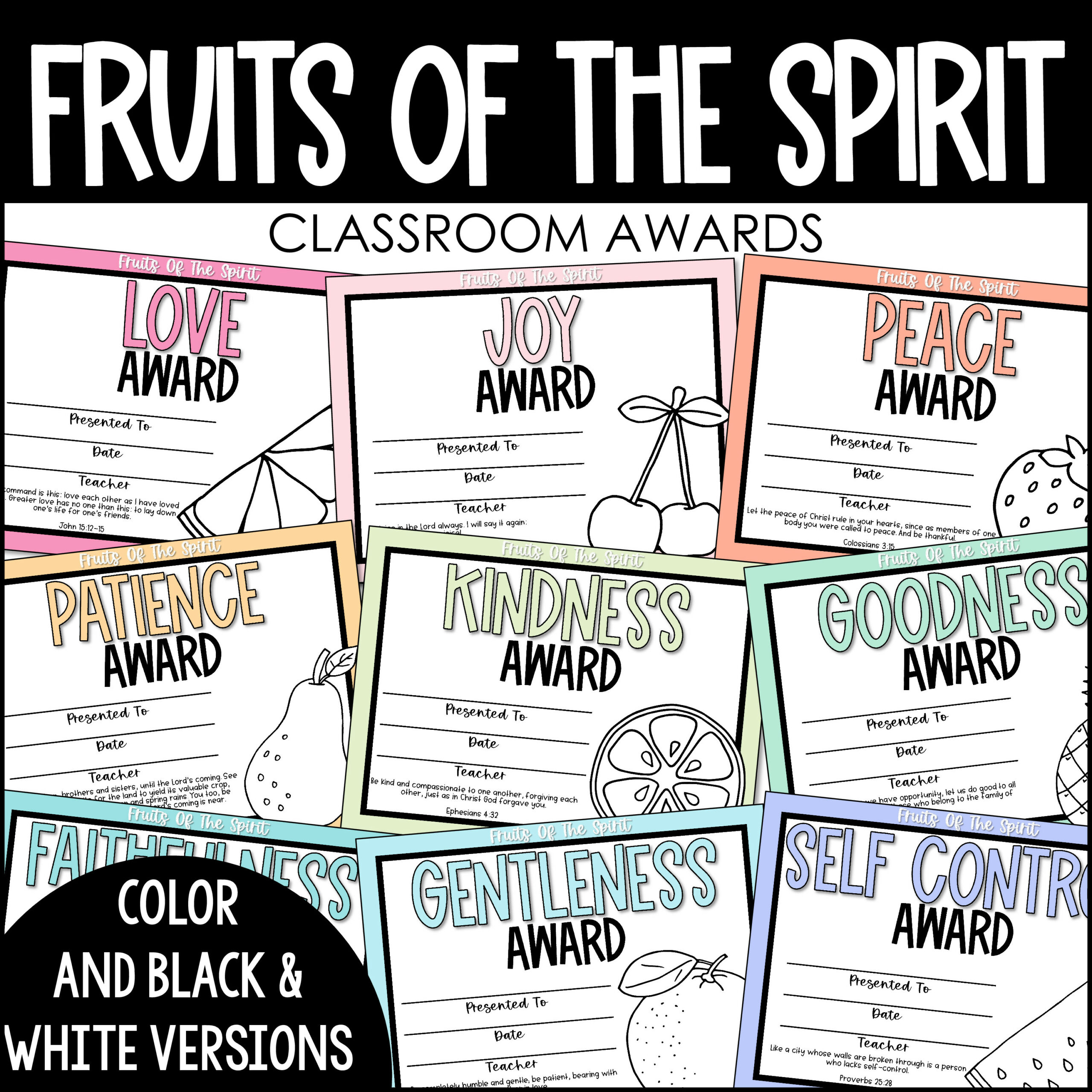 Fruits Of The Spirit Character Awards Bible Verse Posters Made By