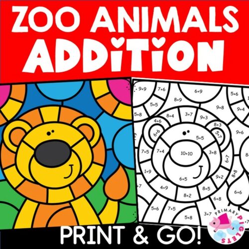 Zoo Animals Math Coloring Pages Addition to 10 & 20 Color by Number ...