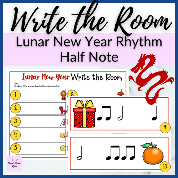 Lunar New Year Half Note Write the Room for Music Rhythm Review | Made ...