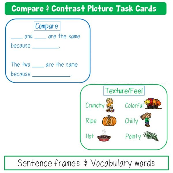 Compare and Contrast Picture Task Cards Fall | Made By Teachers
