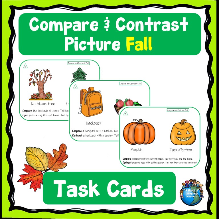 Compare and Contrast Picture Task Cards Fall | Made By Teachers