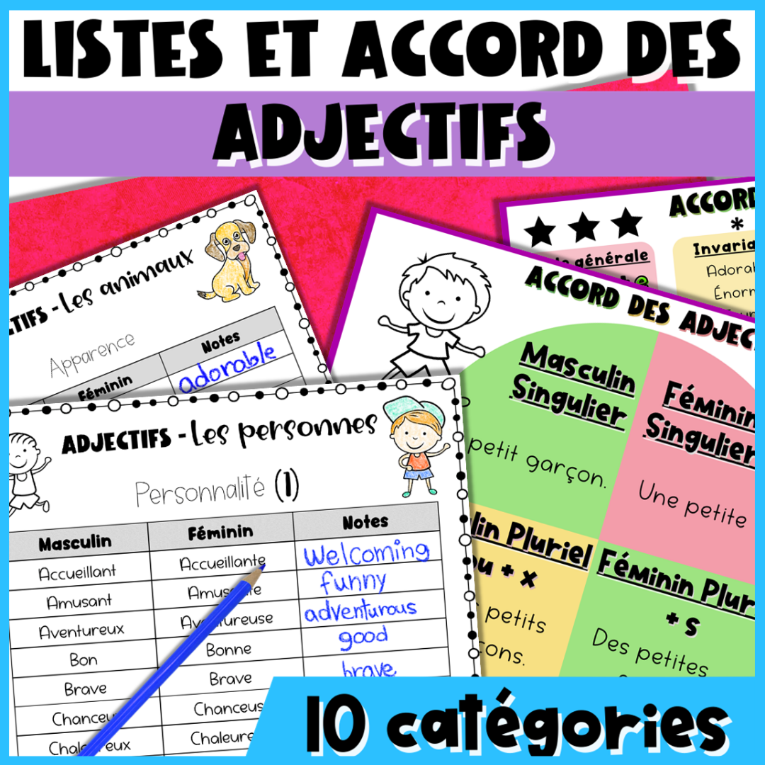 French Adjectives lists gender number agreement Descriptive writing ...