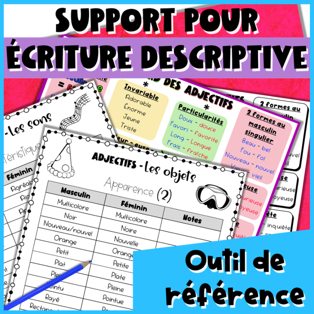French Adjectives lists gender number agreement Descriptive writing ...
