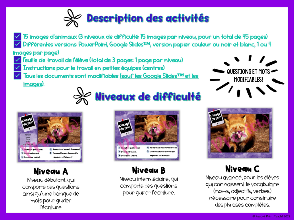 French Image description daily discussion writing prompts routine ...